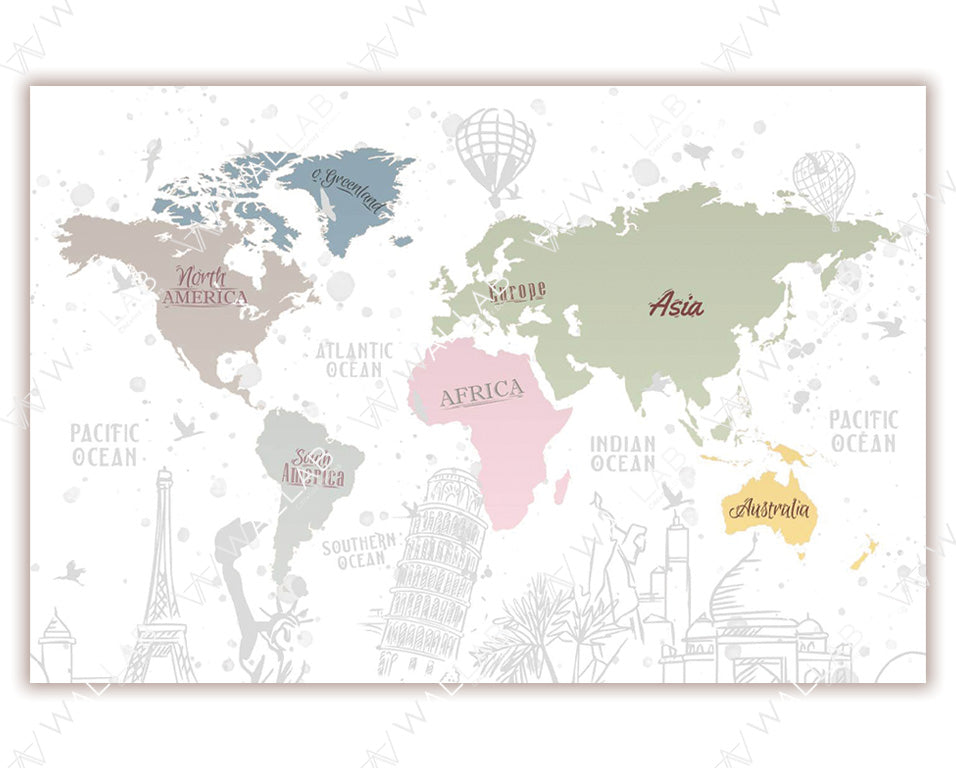 World Wonders Map - Kids Wallpaper Mural l Wallab Egypt – Wallab Wallpapers